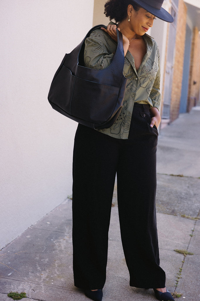 Sami Oversized Leather Tote Bag - Black – UnoEth